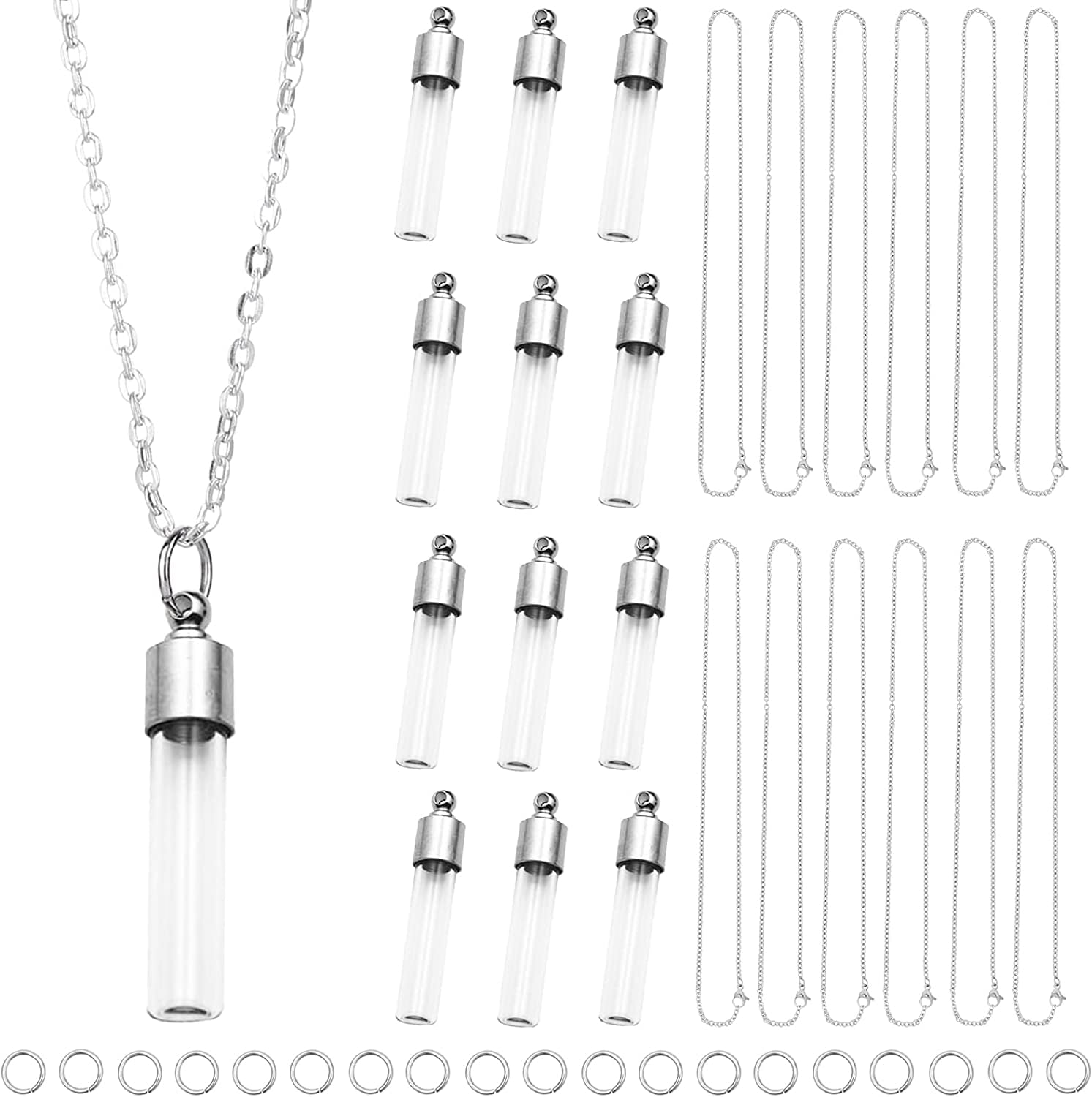 64PCS Vial Necklace Making Kit Hourglass Vial Pendants Handmade Clear ...