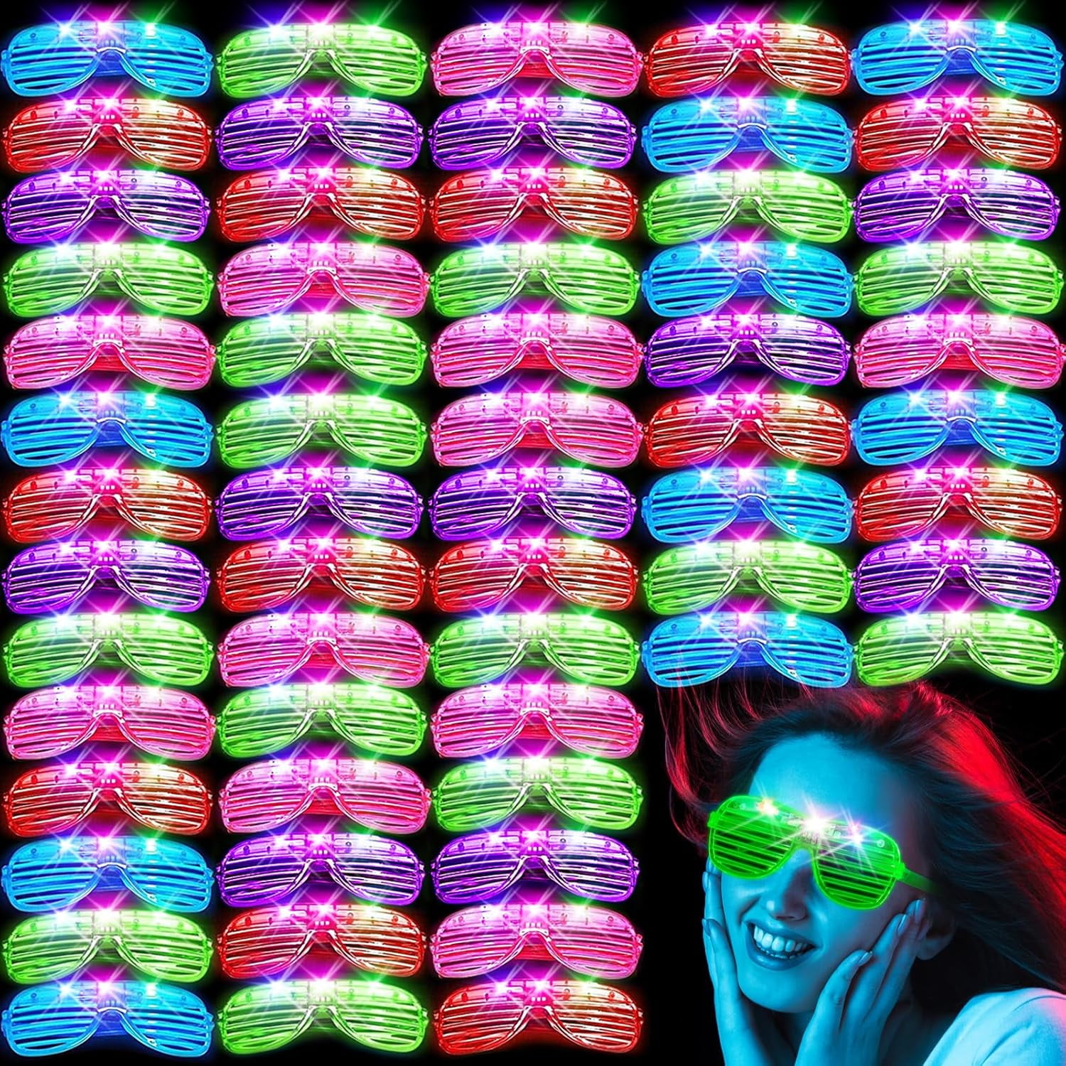 64Pack LED Glasses 5 Colors Light Up Glasses,Glow In The Dark Party ...