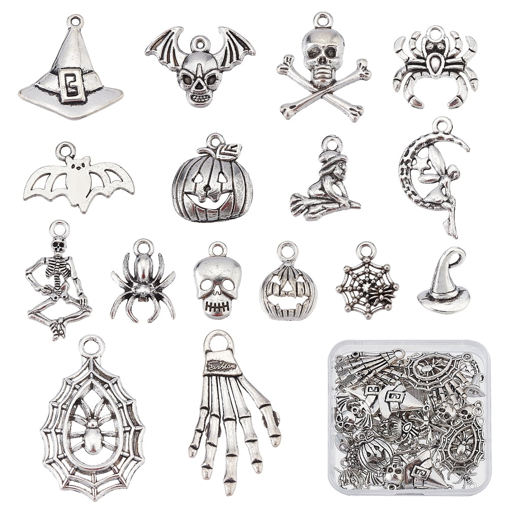 64Pcs 16 Style Tibetan Style Alloy Pendants for Halloween Cadmium Free ...