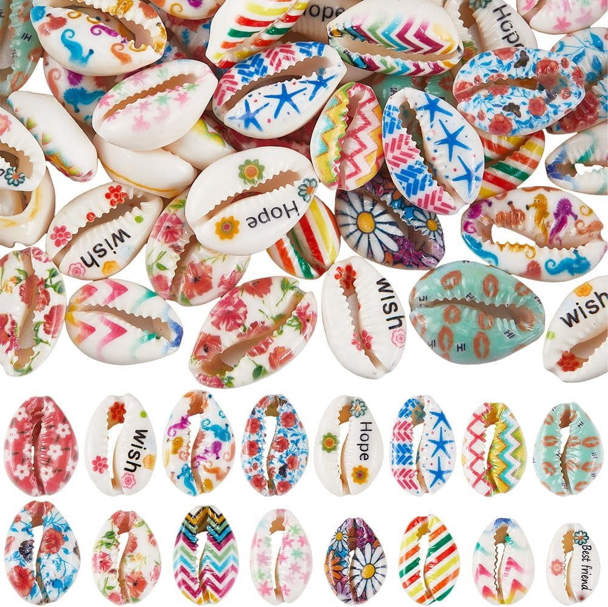 64Pcs 16 Styles Printed Cowrie Shell Beads No Hole/Undrilled Mixed ...