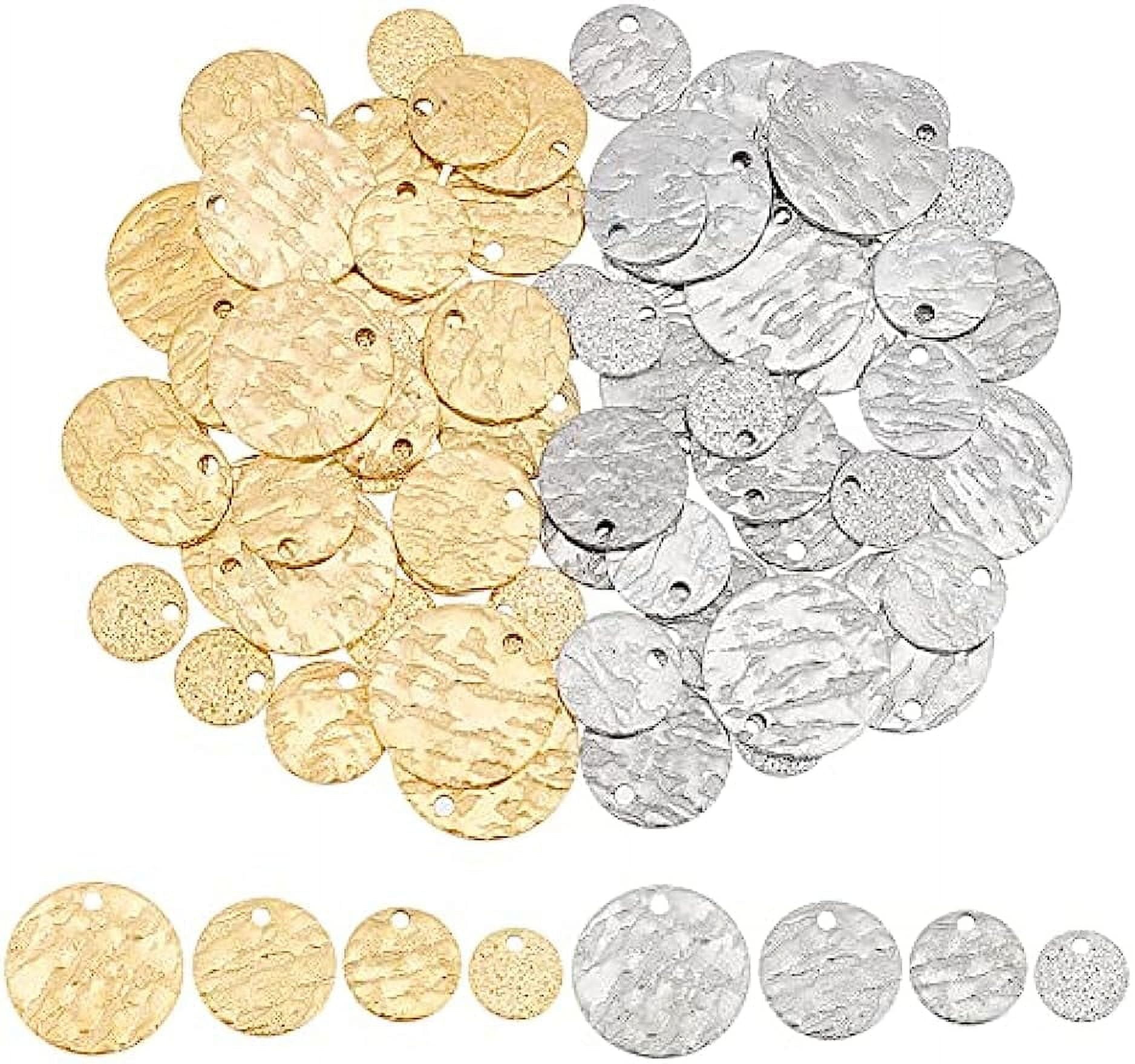 64Pcs 2 Colors 4 Styles Textured Flat Round Charms Textured Pendants ...