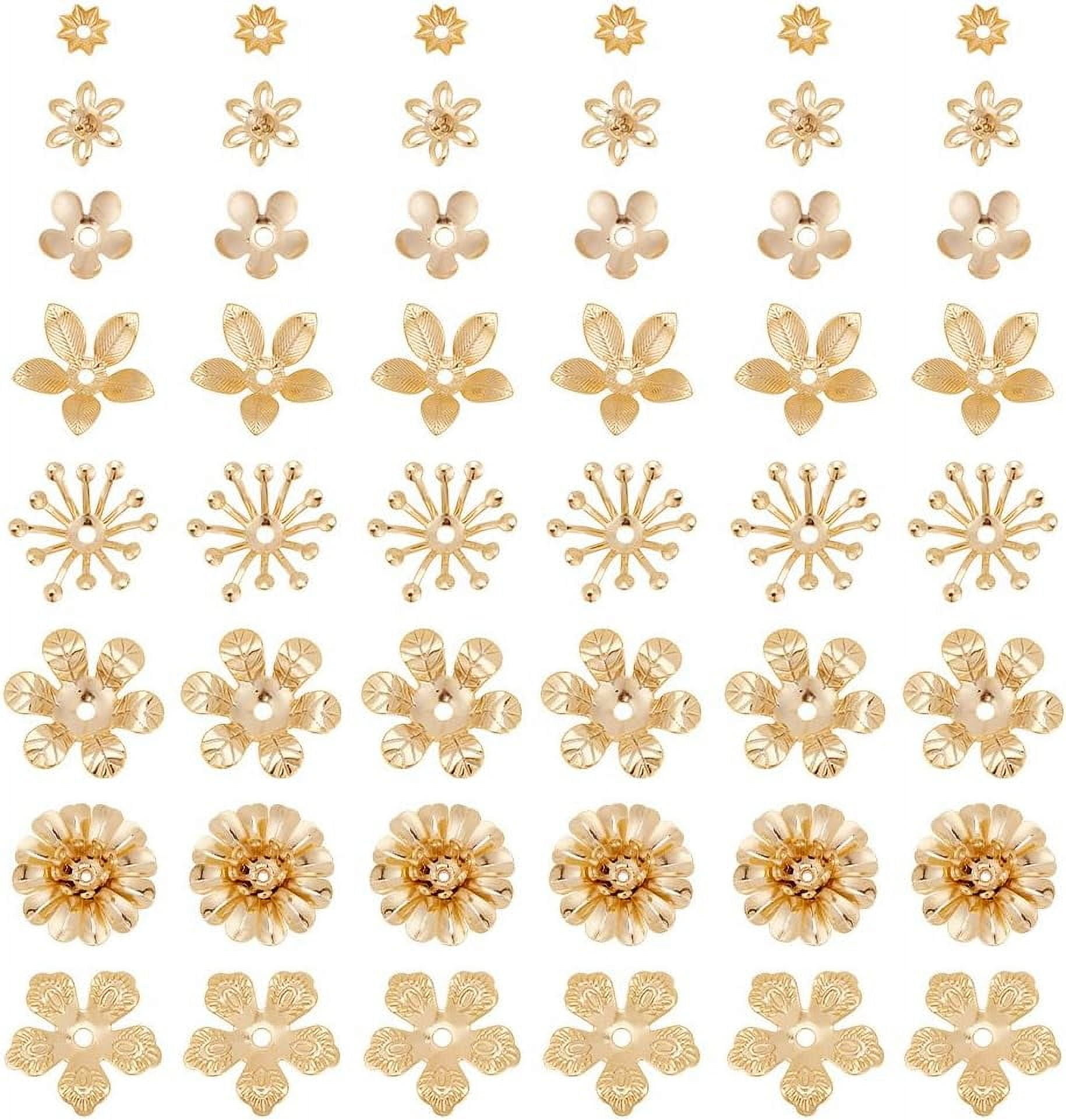 64Pcs 24K Gold Plate Metal Filigree Flower Bead Caps 8Styles Golden ...