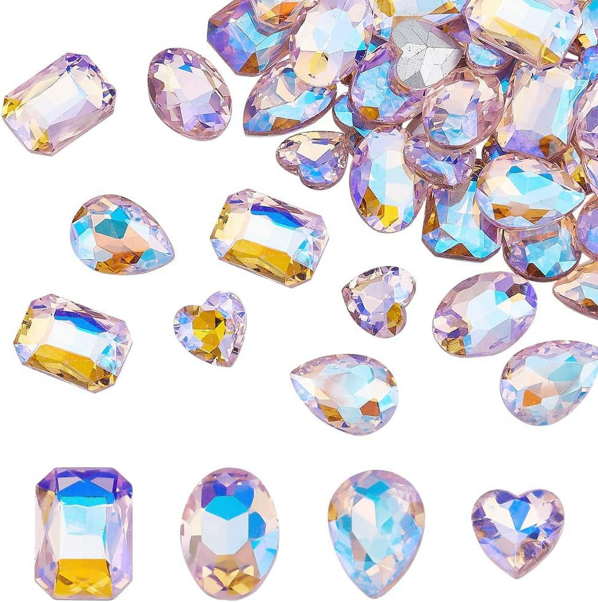 64Pcs 4 Shapes Pointed Back Rhinestone Glass Rhinestones Gems Pink AB ...