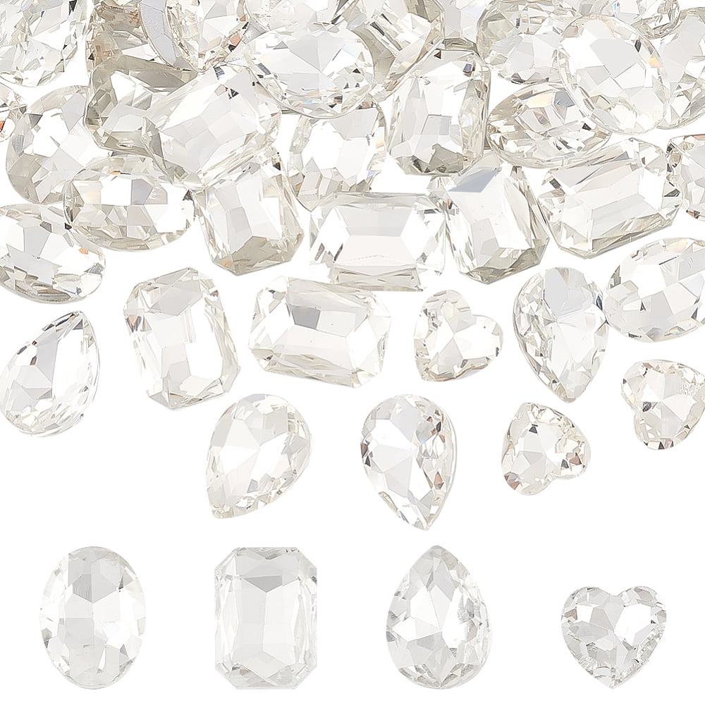 64Pcs 4 Style Glass Rhinestone Cabochons Pointed Back Back Plated ...