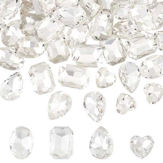 64Pcs 4 Style Glass Rhinestone Cabochons Pointed Back Back Plated ...