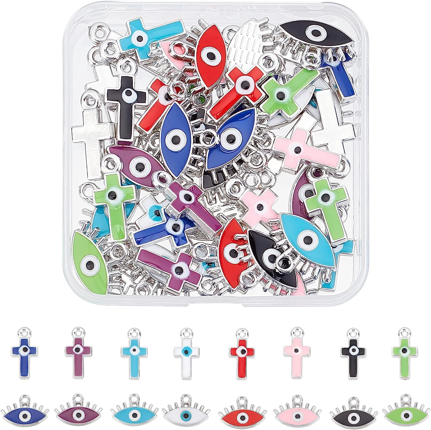 64Pcs 8 Color Charm CCB Plastic Enamel Pendants Horse Eye Jewelry Charm ...