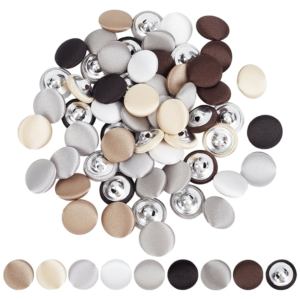 64Pcs 8 Colors Cloth with Aluminum Buttons 1-Hole Flat Round Mixed ...