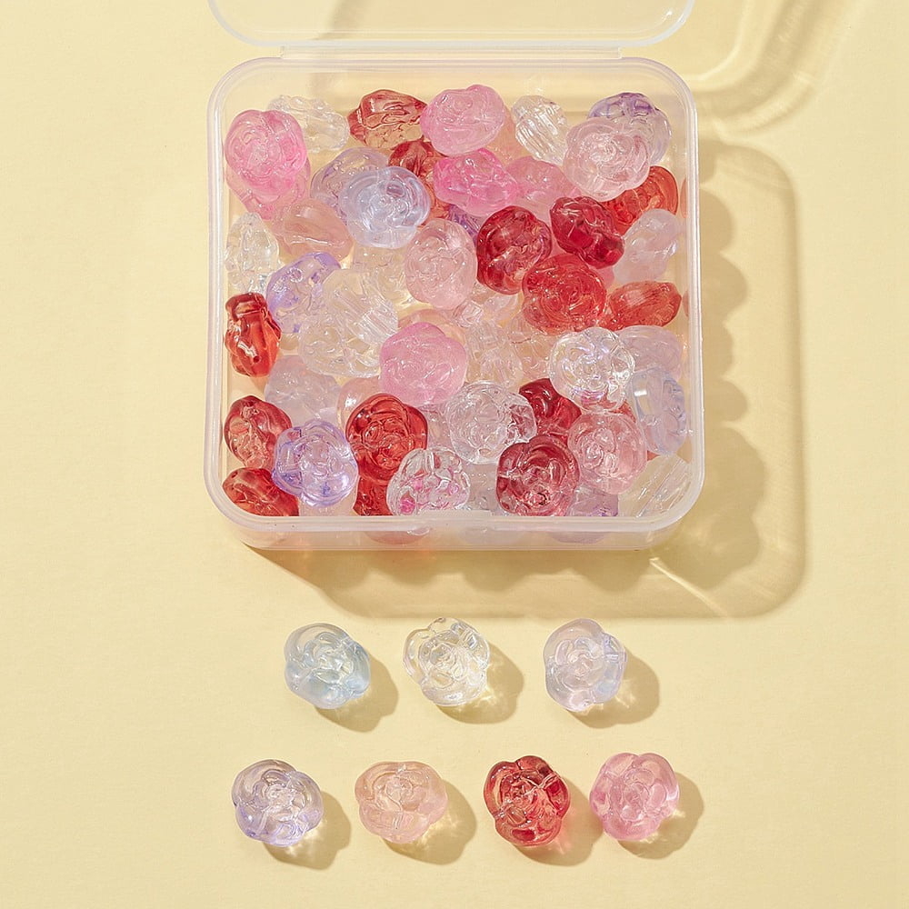 64Pcs 8 Colors Transparent Electroplate Baking Painted Glass Beads Rose ...