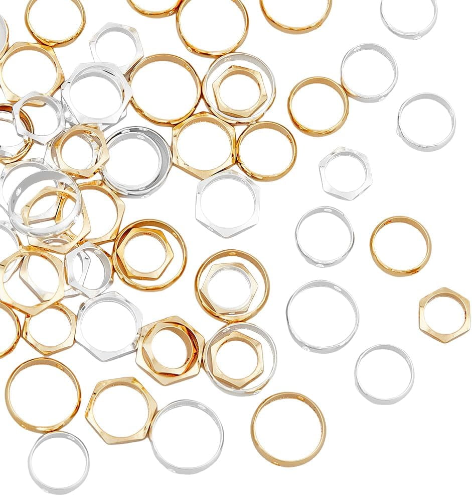 64Pcs 8 Style Brass Bead Frames Brass Bead Frames 2 Holes Connectors ...