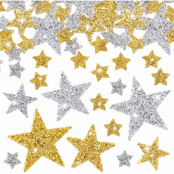 64Pcs 8 Styles Star Glitter Hotfix Rhinestone Iron on Patches Dress ...