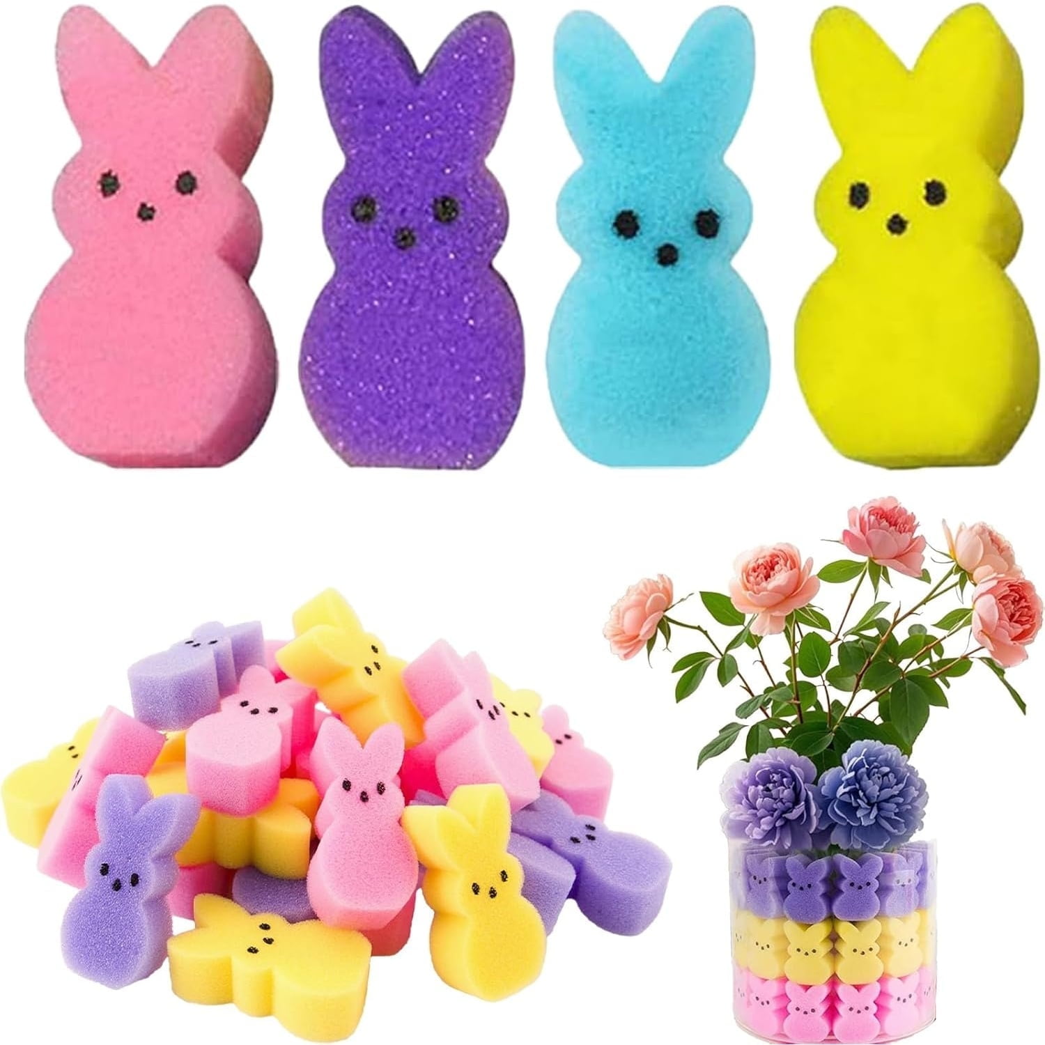 64Pcs Cute Sponges Bunnies Vase Filler,QZS Multi-color Easter Bunnies ...