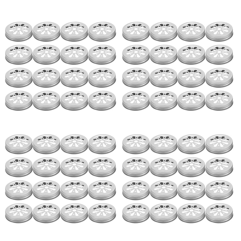 64Pcs Regular Mouth Can Jar Lid Rust Proof Daisy Cut with Straw Hole ...