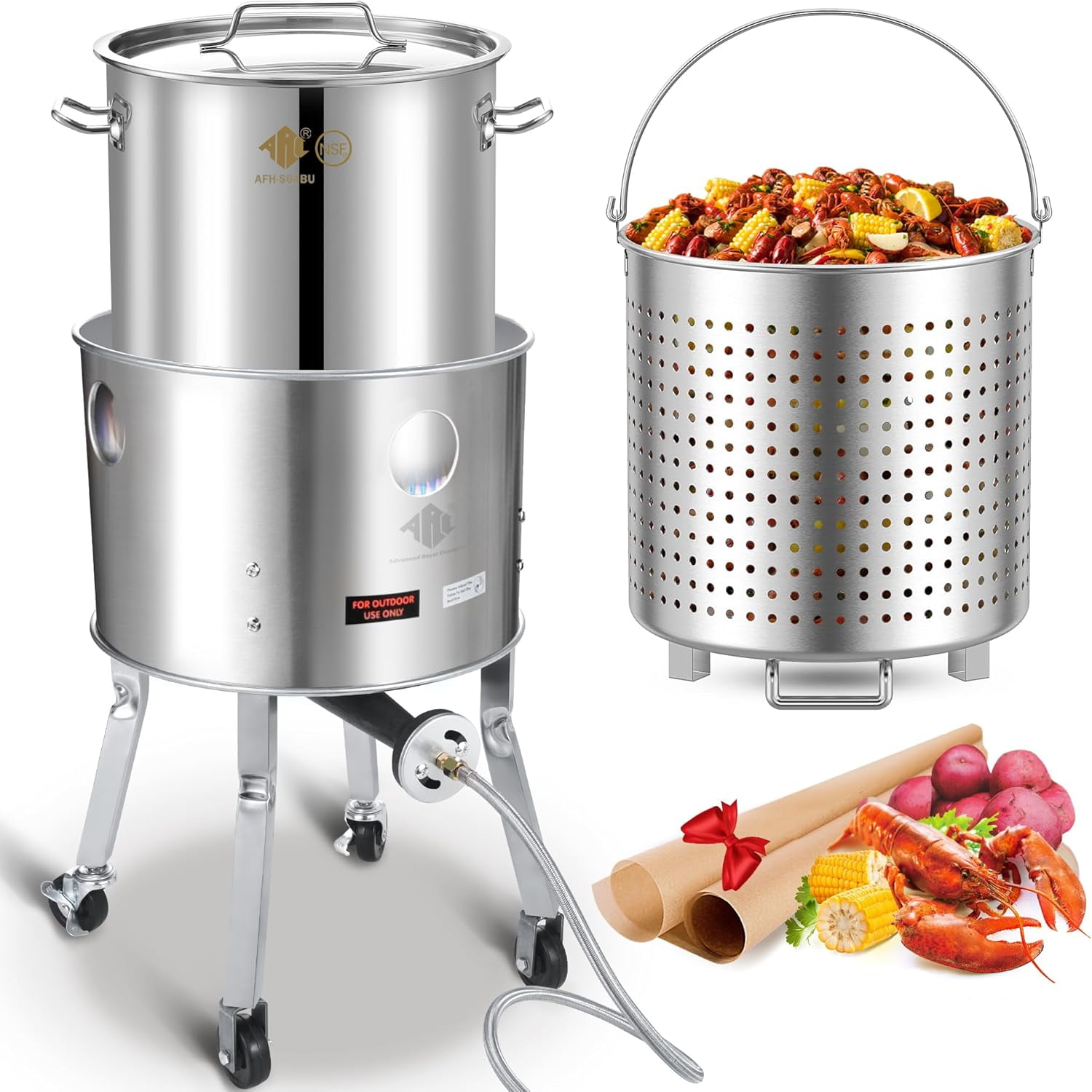 64QT Seafood Boiling Kit, 200,000BTU Stainless Steel Propane Burner And ...