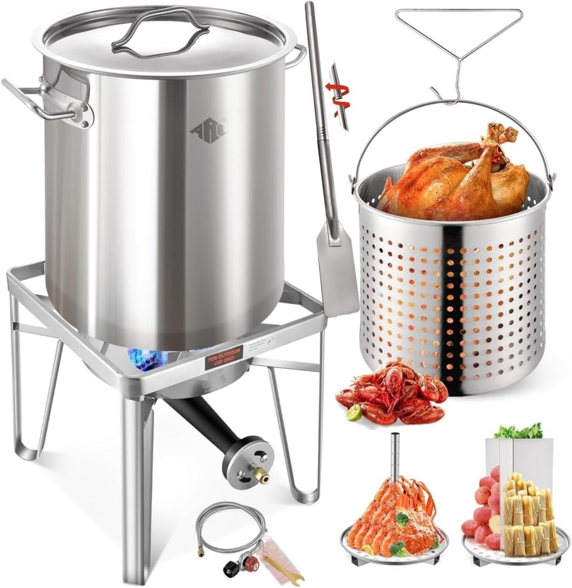64QT Stainless Steel Pot with 200,000 BTU Propane Burner and 36" Mixing ...