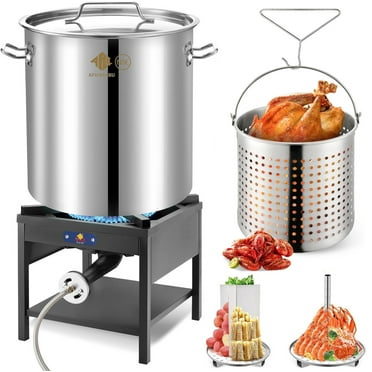 64QT Stainless Steel Pot with 200,000 BTU Propane Burner - Seafood Boil ...
