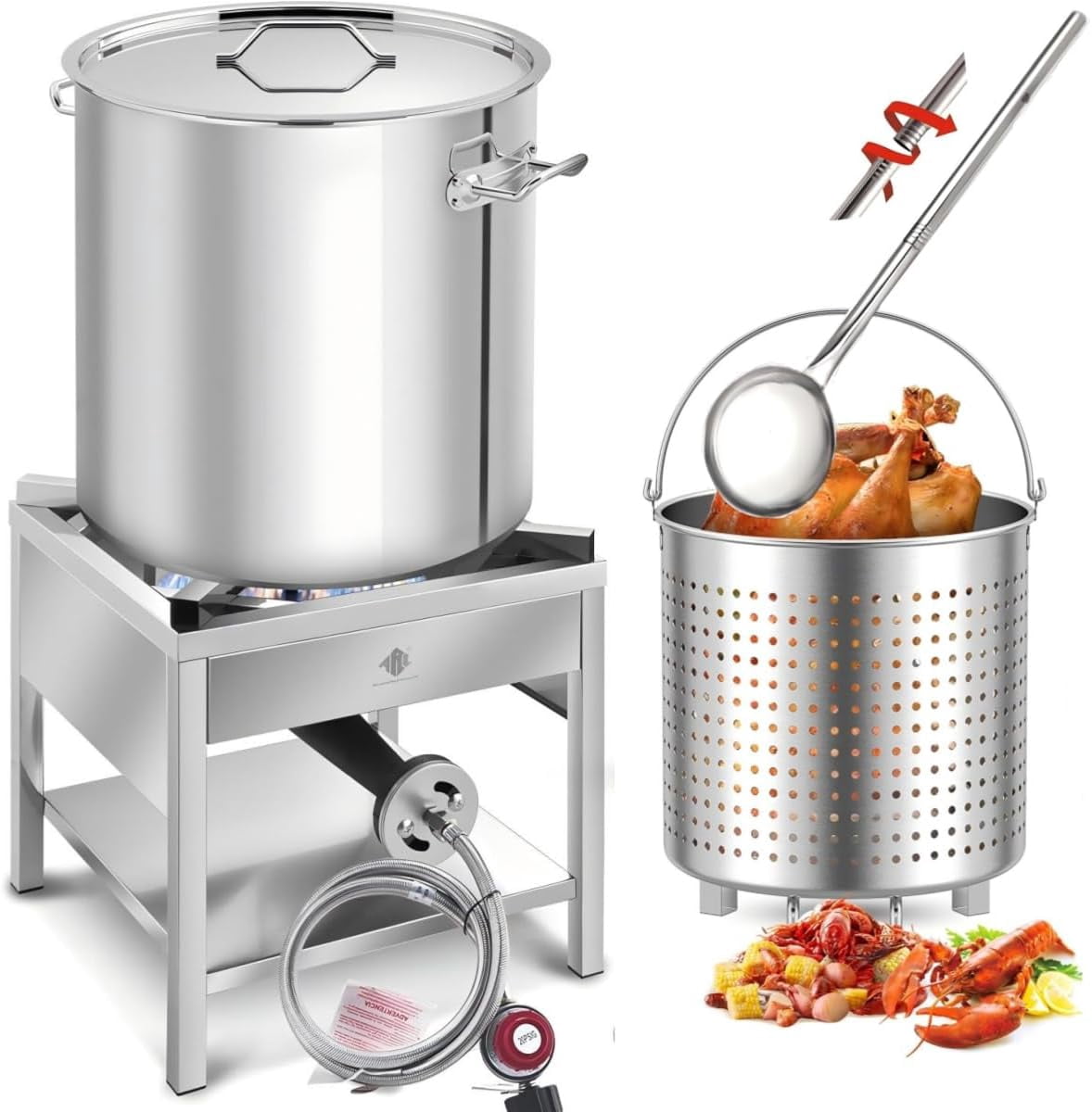 64QT Stainless Steel Seafood Boil Pot with 200,000BTU Propane Burner ...