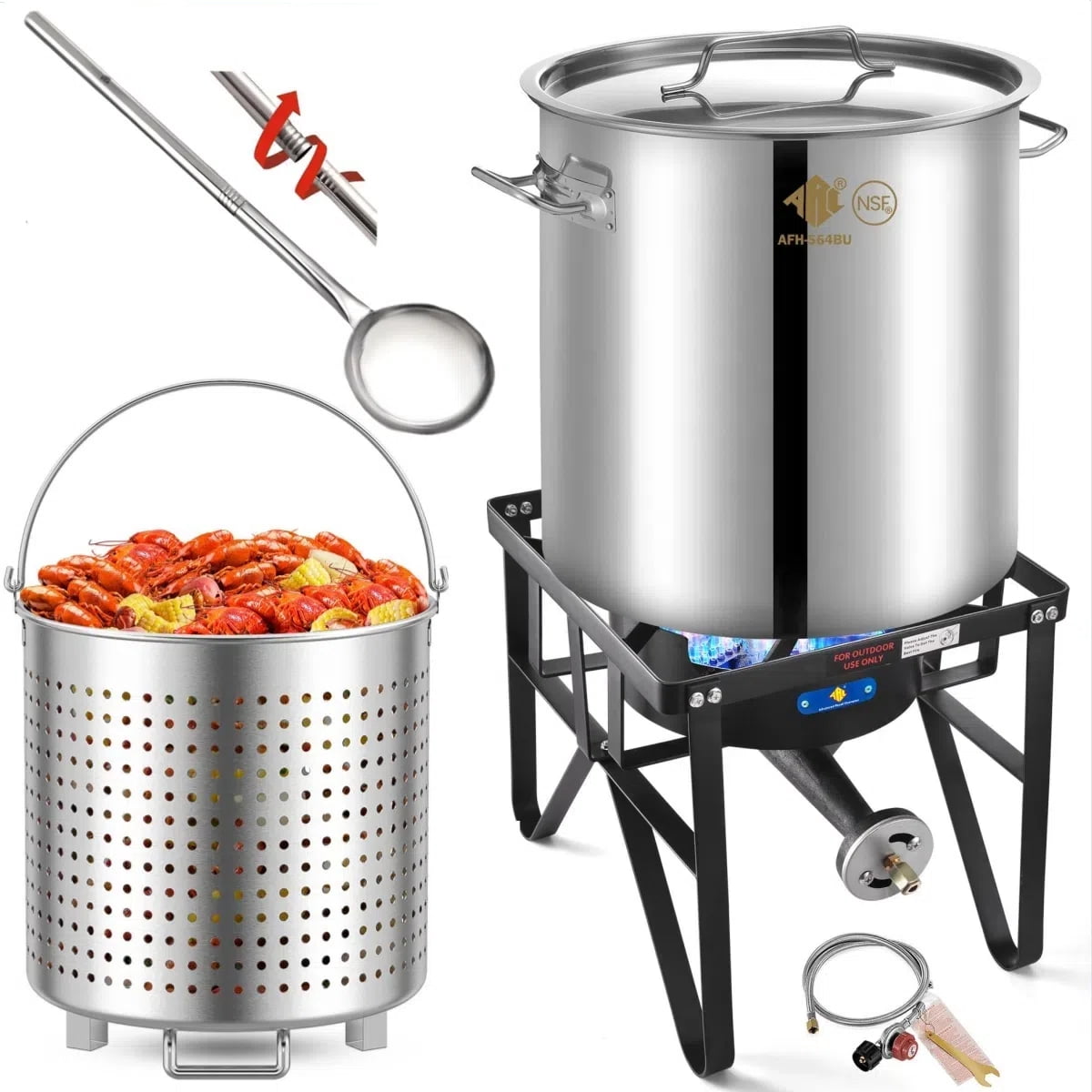 64QT Stainless Steel Seafood Boil Pot with 200,000BTU Propane Burner ...