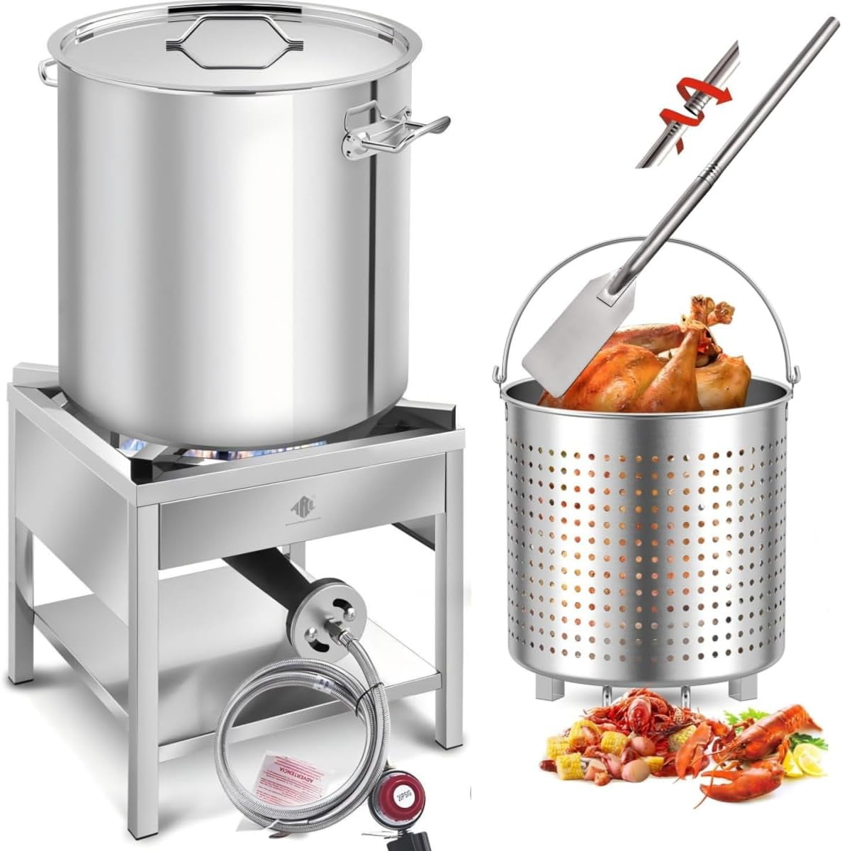 64QT Stainless Steel Seafood Boil Pot with 200,000BTU Propane Burner ...