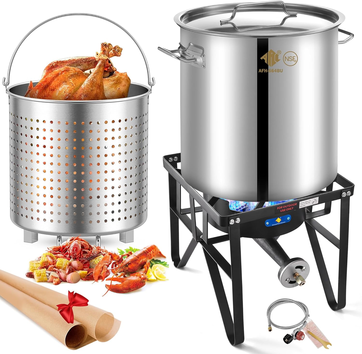 64QT Stainless Steel Seafood Boil Pot with 200,000BTU Single Burner ...
