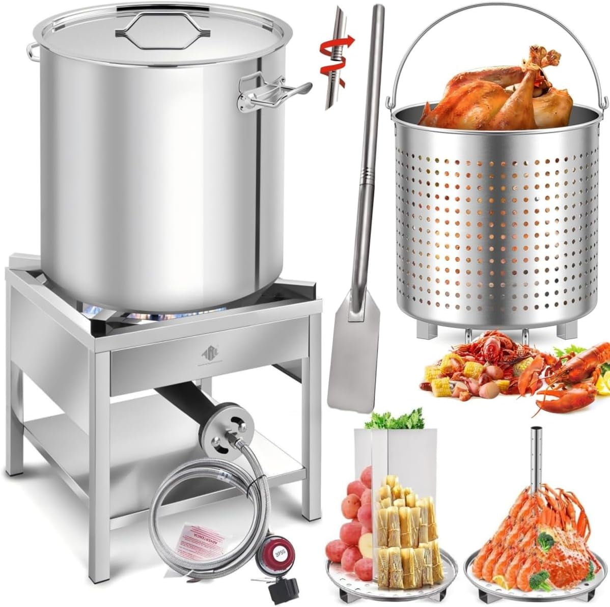 64QT Stainless Steel Seafood Boiling Kit, 200,000BTU Propane Burner and ...