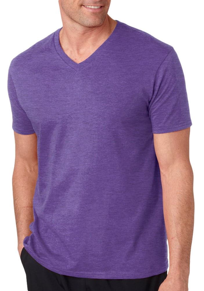 64V00 Gildan Softstyle Adult V-Neck T-Shirt -Heather Purple-3X-Large ...