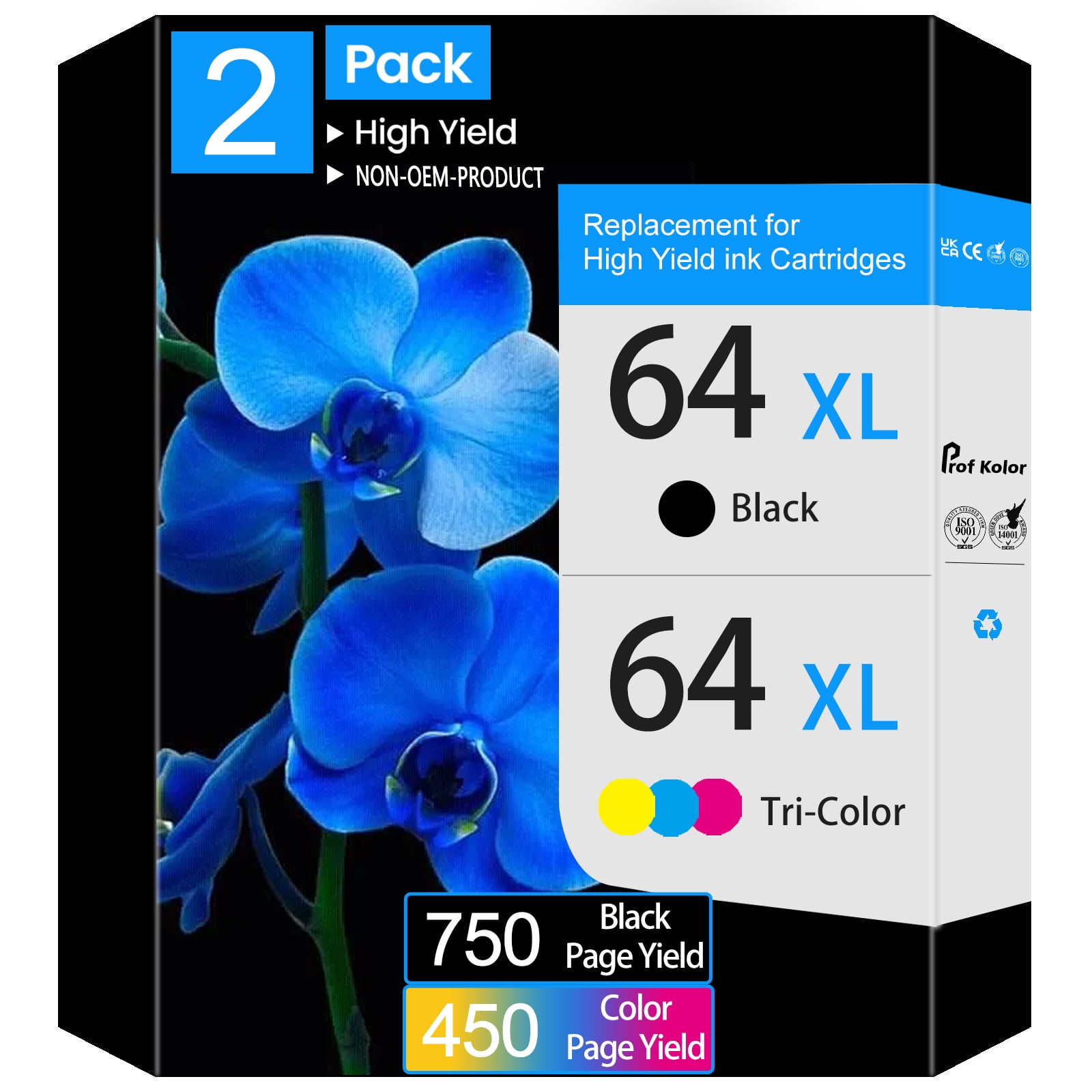 64XL 64 Ink Cartridges Compatible for HP 64XL Ink Cartridges Black and ...