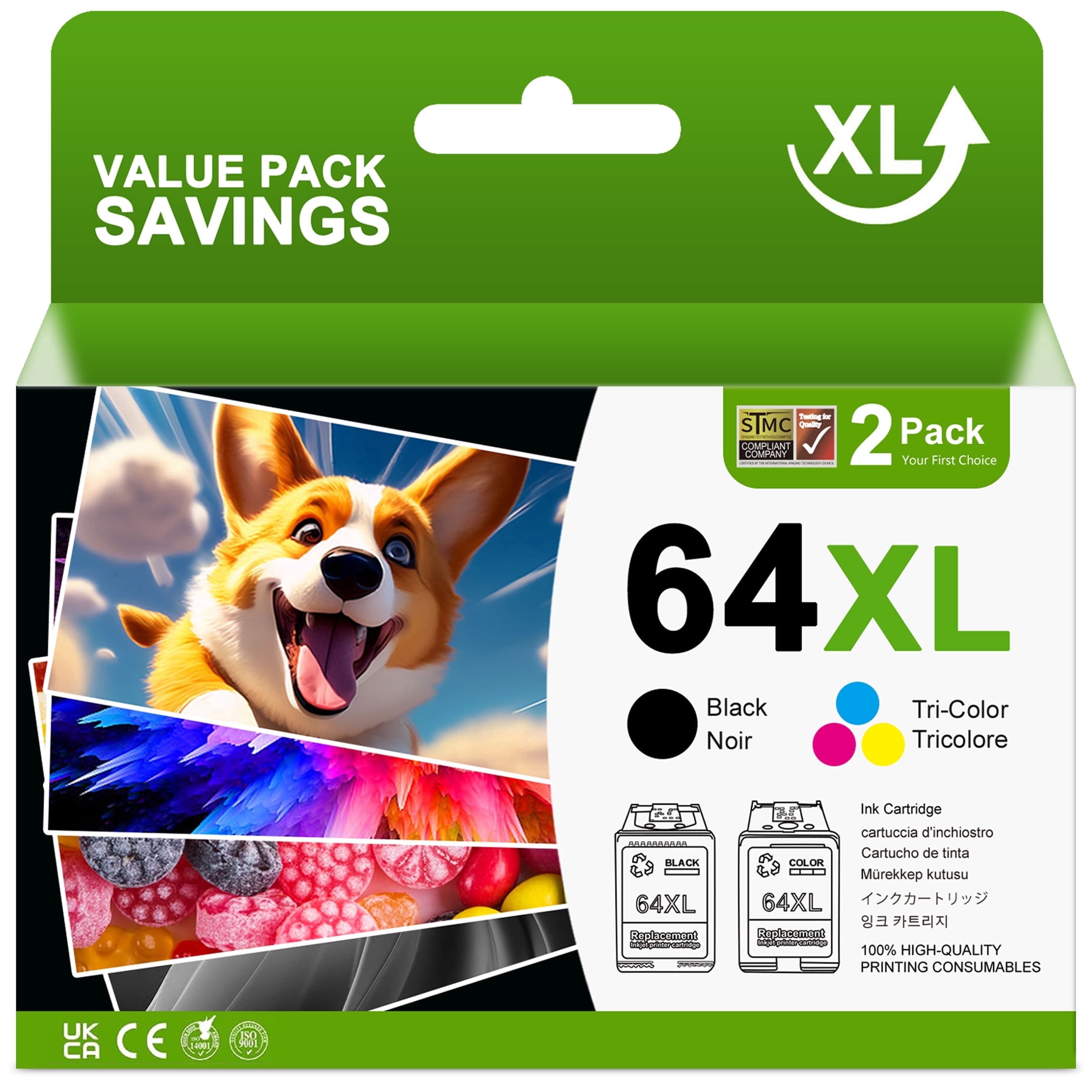 ALUMUINK Black and Tri-Color 64XL Ink Cartridges for HP Envy Printers ...