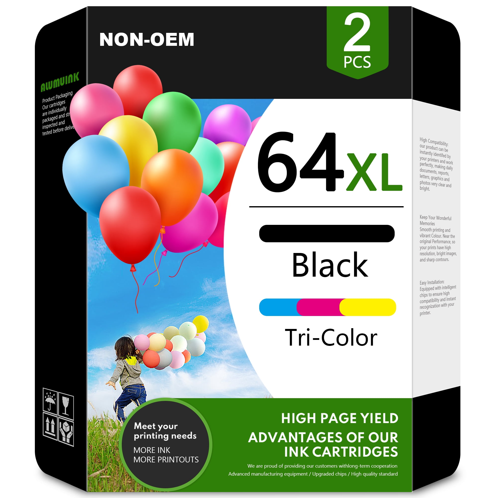 64XL Ink Cartridge Black and Tri-Color Combo Pack Replacement for 64 ...