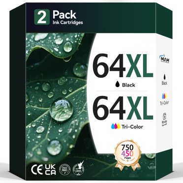 64 Ink Cartridges Black/Color Combo Pack Compatible for Ink 64 64XL ...