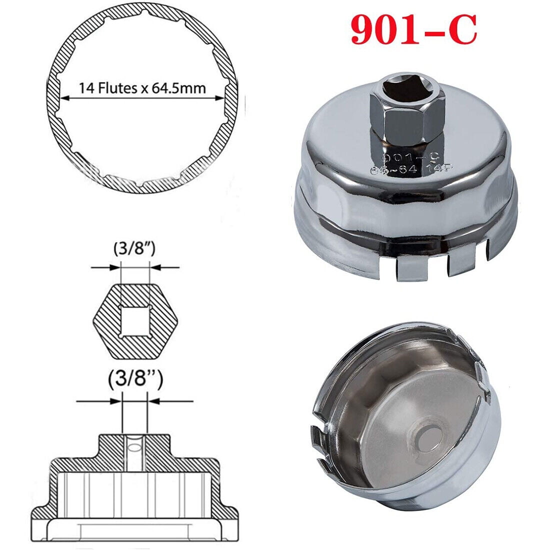 64mm 14 Flute Oil Filter Cap Removal Tool Cup Wrench For Toyota Lexus ...