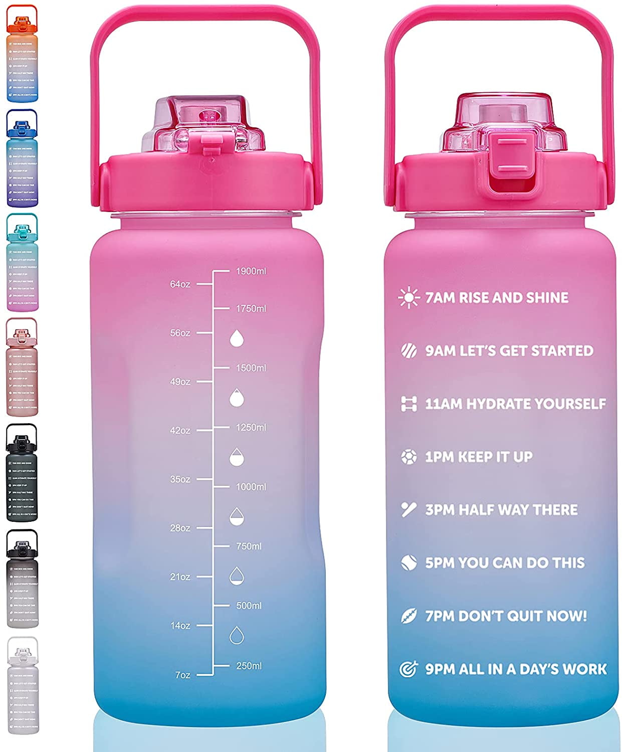 64oz,100oz,128oz Large Motivational Water Bottle with Time Marker ...