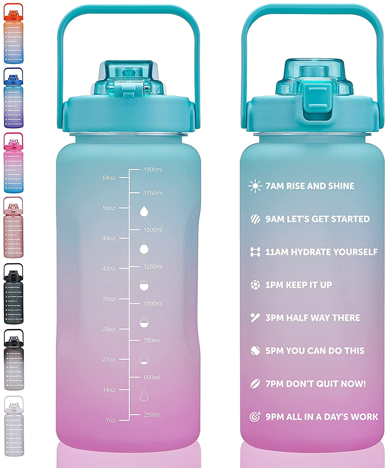 64oz,100oz,128oz Large Motivational Water Bottle with Time Marker, Leakproof & BPA Free Half ...
