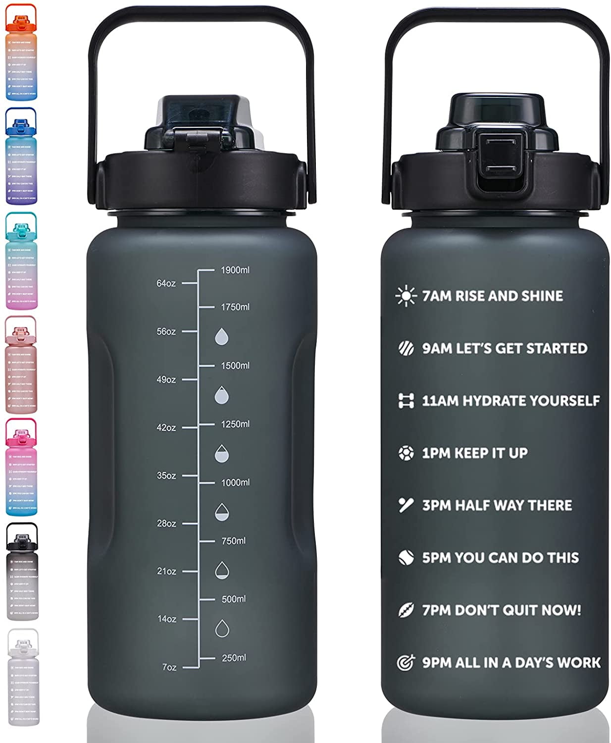 64oz,100oz,128oz Large Motivational Water Bottle with Time Marker, Leakproof & BPA Free Half ...