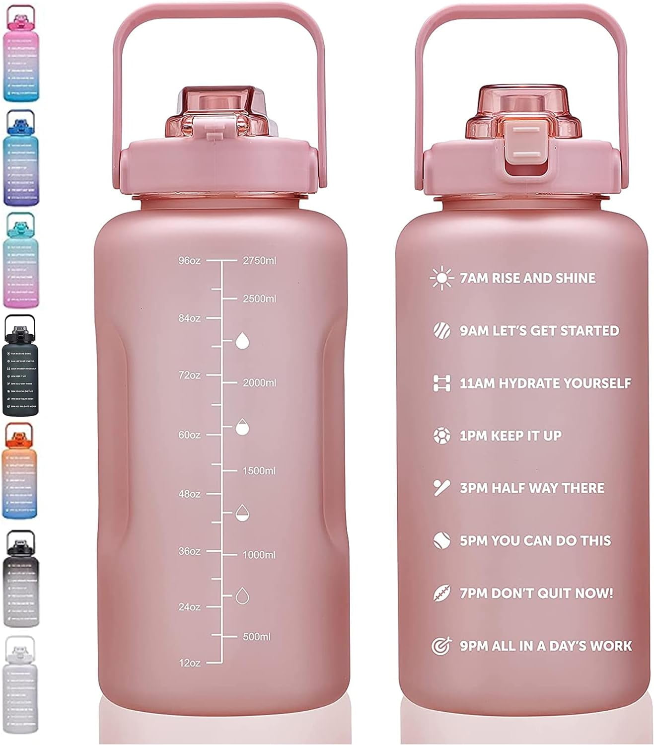 64oz,100oz,128oz Large Motivational Water Bottle with Time Marker, Leakproof & BPA Free Half ...