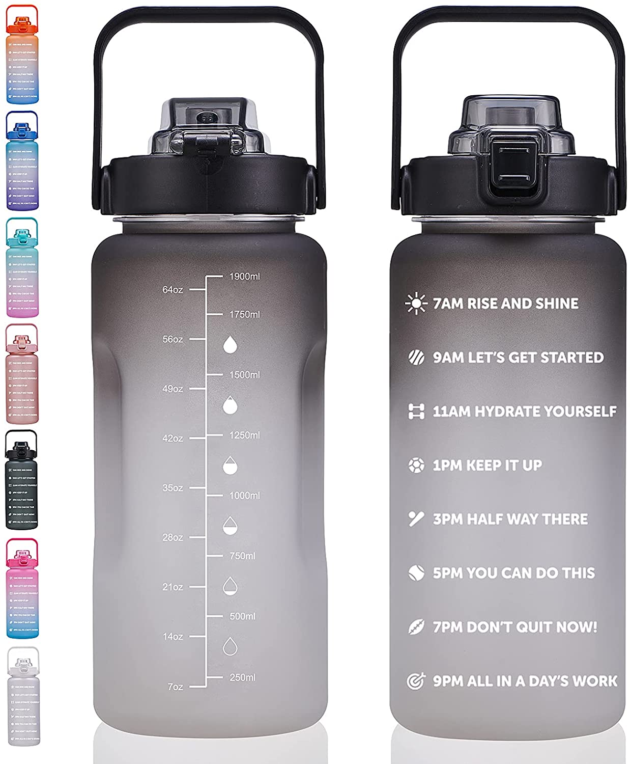 64oz,100oz,128oz Large Motivational Water Bottle with Time Marker, Leakproof & BPA Free Half ...