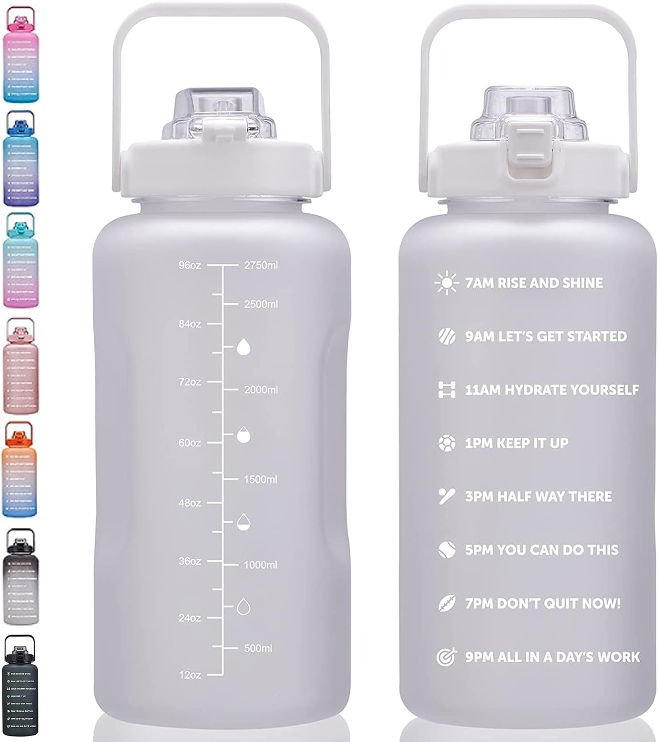 64oz,100oz,128oz Large Motivational Water Bottle with Time Marker, Leakproof & BPA Free Half ...