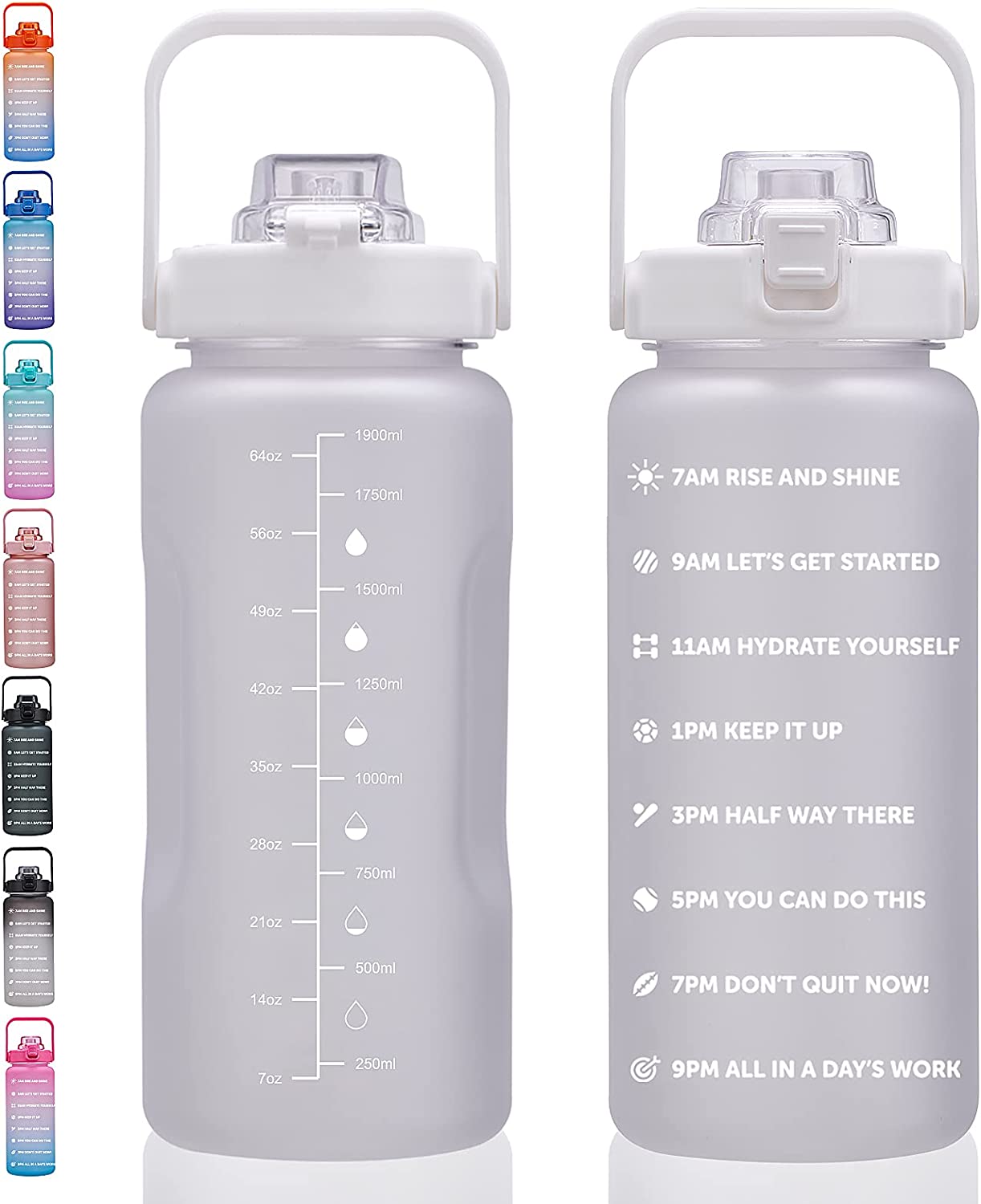 64oz,100oz,128oz Large Motivational Water Bottle with Time Marker, Leakproof & BPA Free Half ...