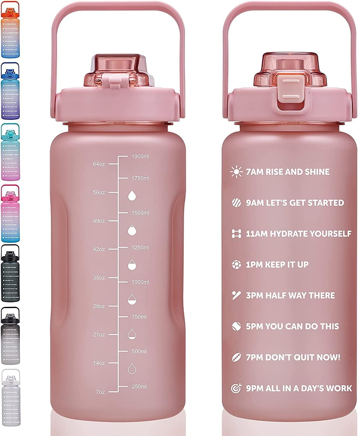 64oz,100oz,128oz Large Motivational Water Bottle with Time Marker, Leakproof & BPA Free Half ...