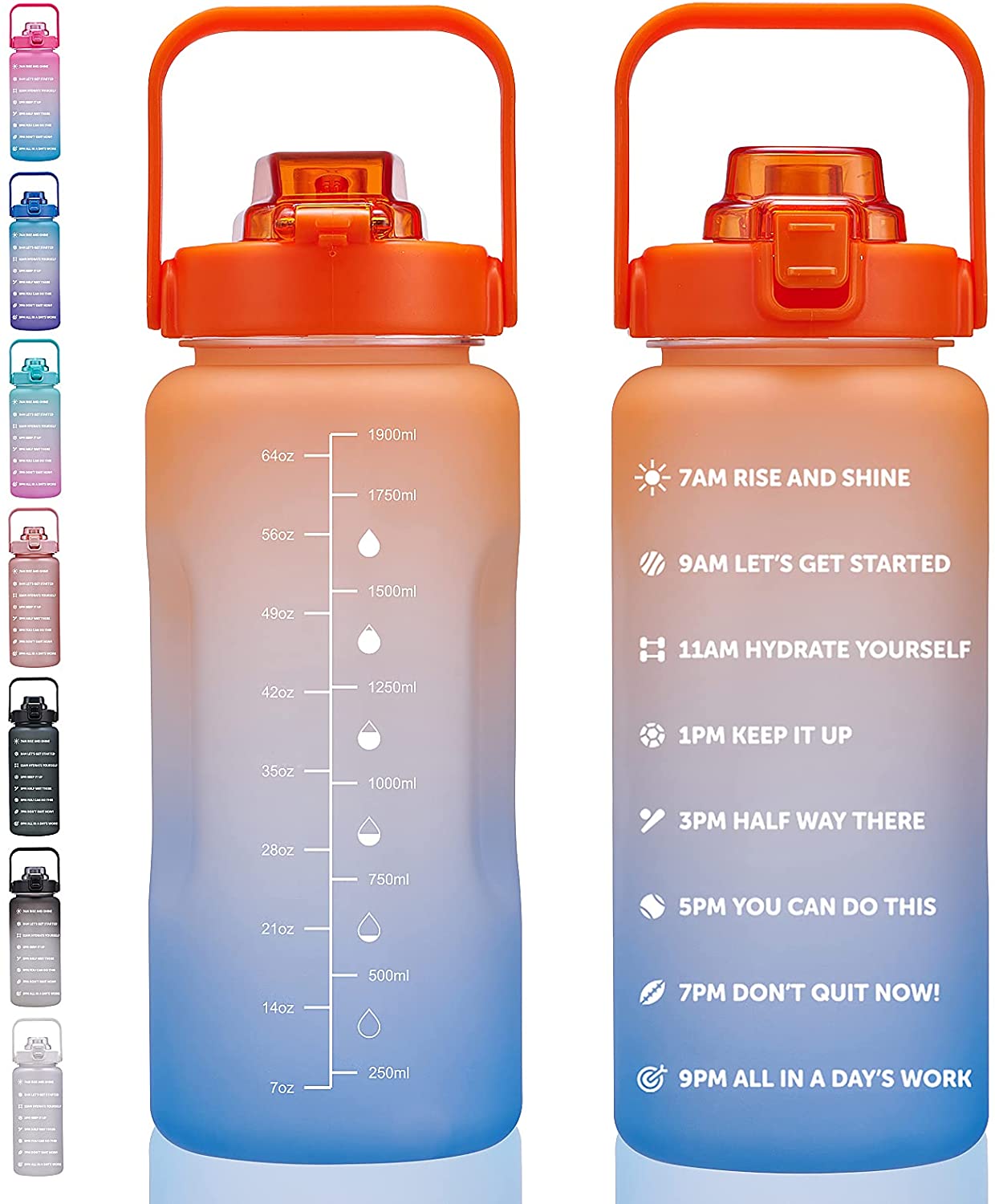 64oz,100oz,128oz Large Motivational Water Bottle with Time Marker, Leakproof & BPA Free Half ...