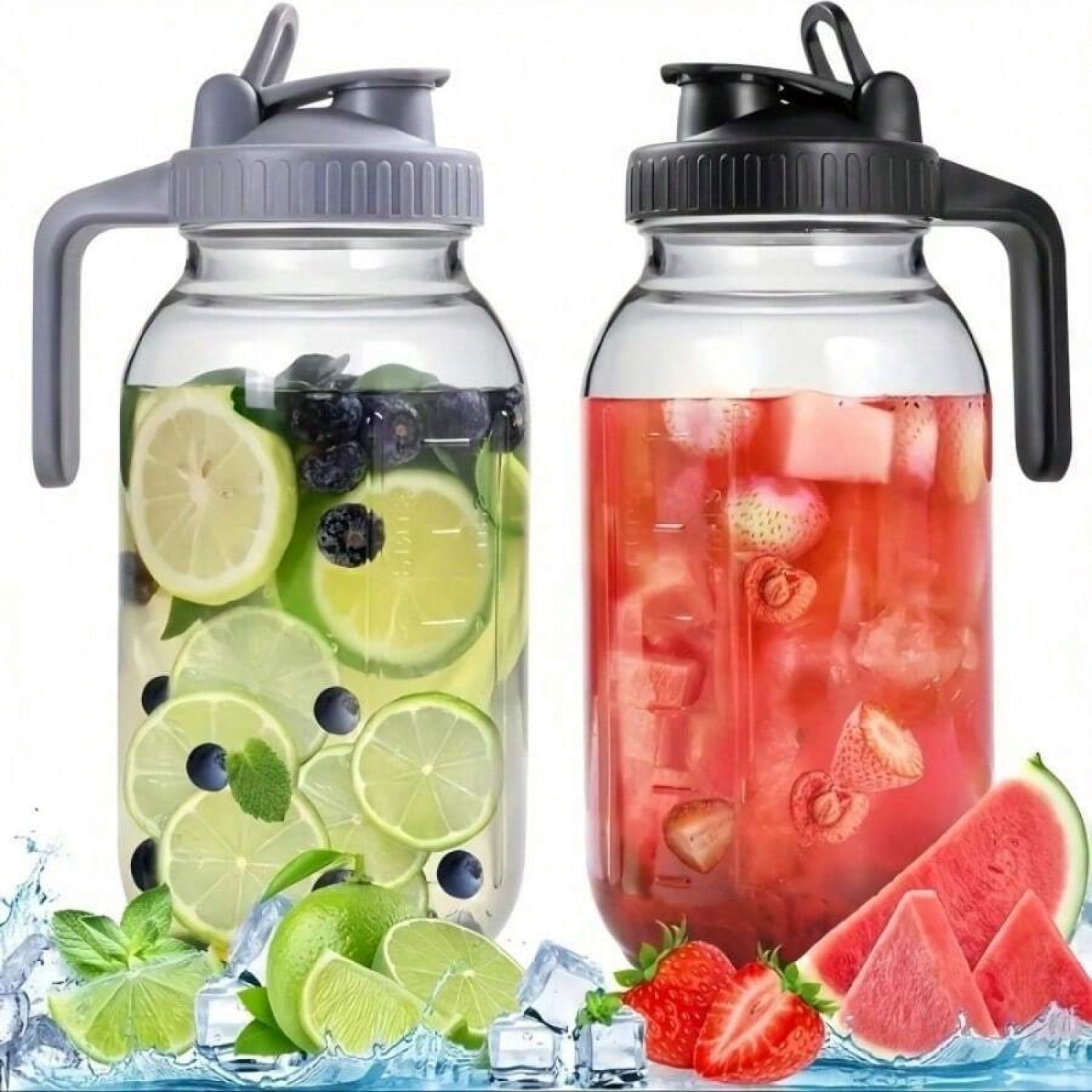 64oz 2 Set Sun Tea Glass Jar With Spout, 2 Quart Wide Mouth Half Gallon ...