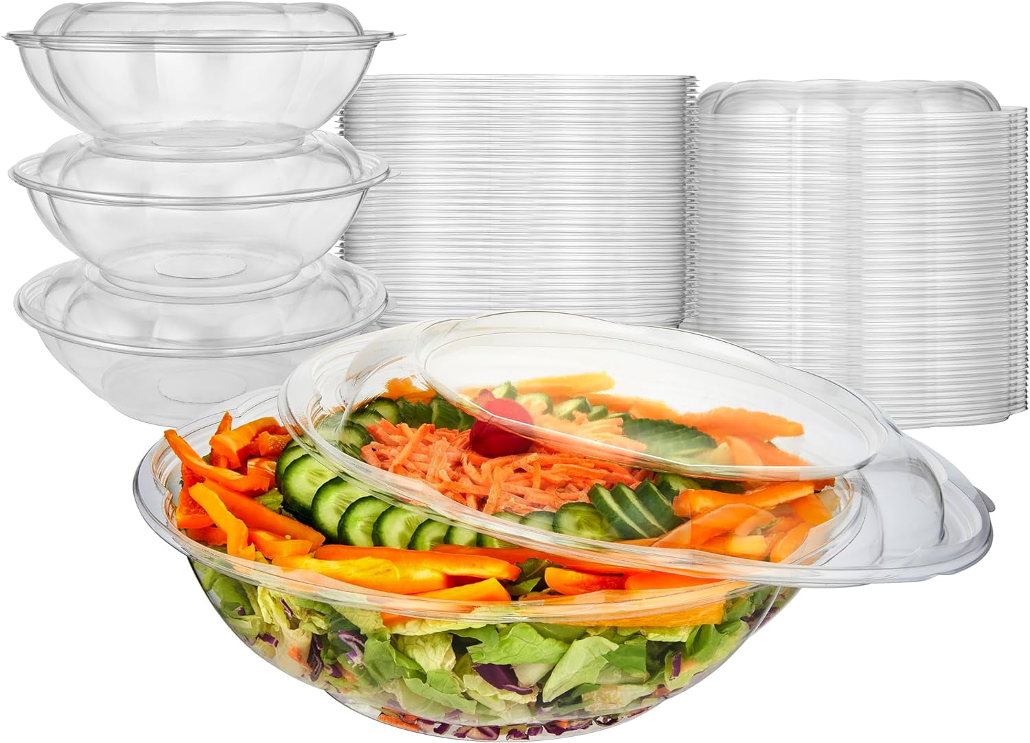 64oz Clear Plastic Salad Bowls with Lids Disposable (10 Pack) Extra ...
