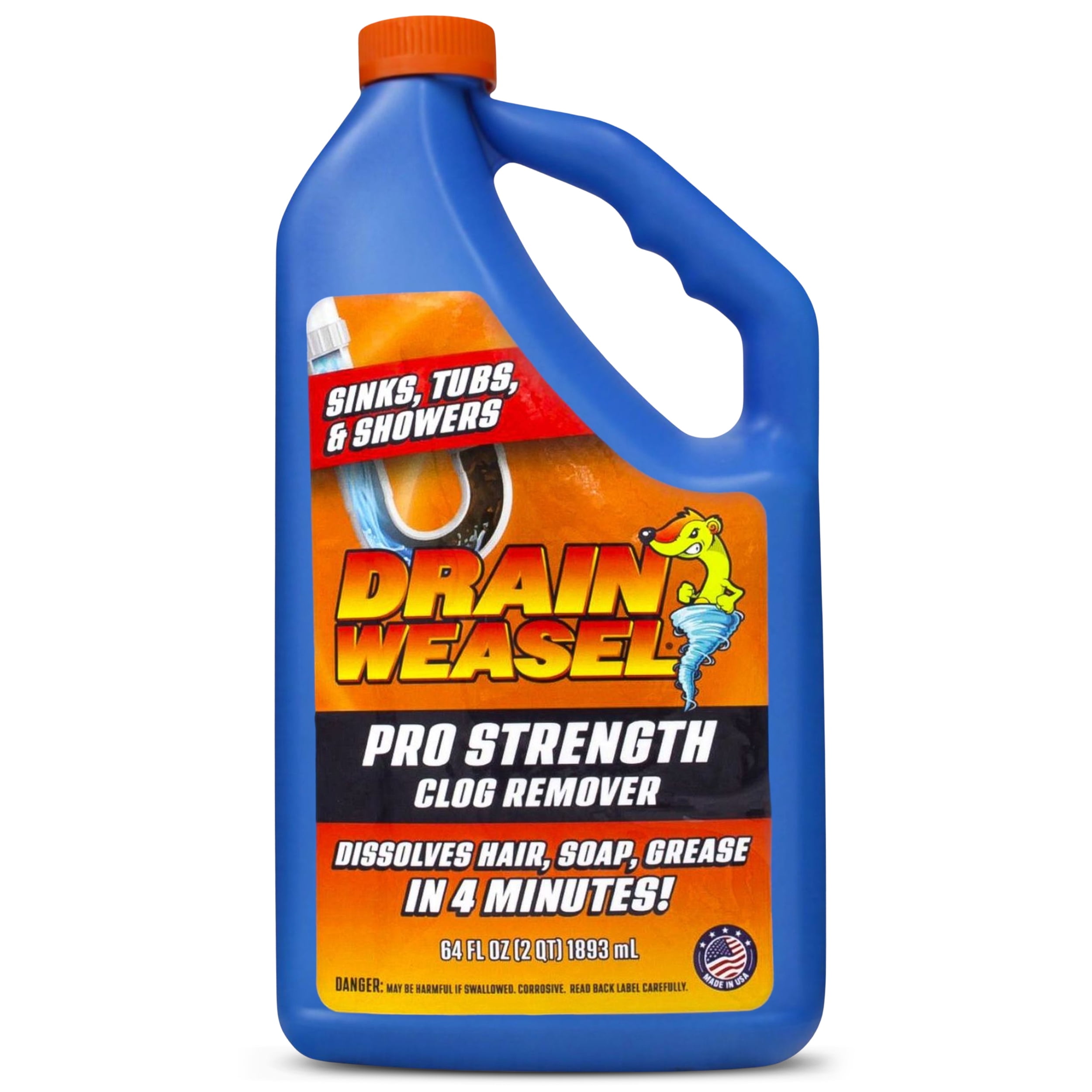 FlexiSnake Drain Weasel Pro Strength Clog Remover, Declogger Cleaner Liquid for Drain Pipes ...