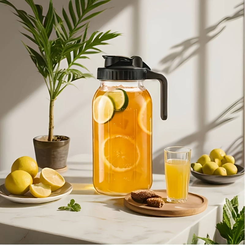64oz Glass Mason Jar Pitcher with Lid, Handle & Sponge Brush – Durable ...