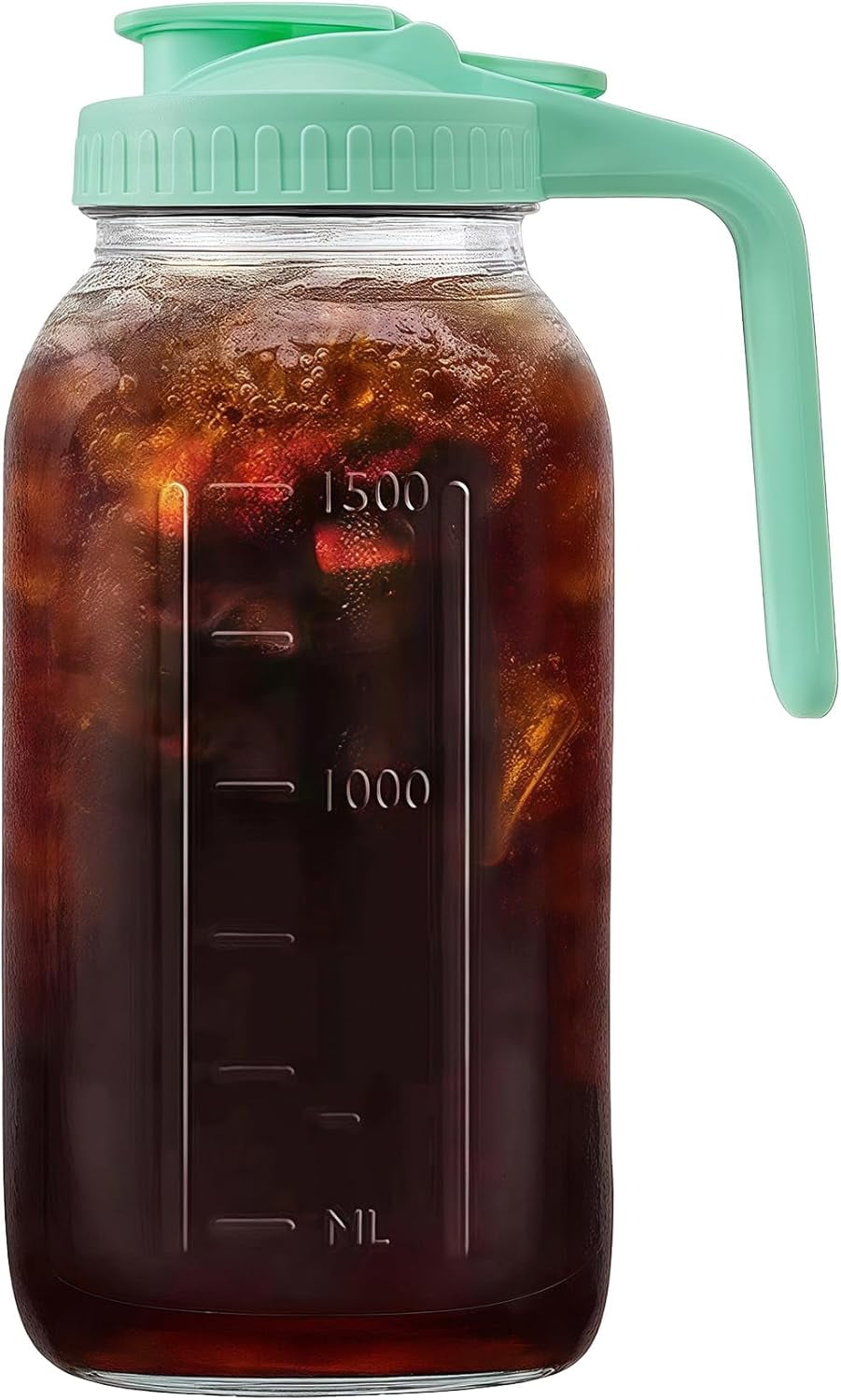 64oz Glass Pitcher with Handle and Lid, 2 Quart Mason Jar Pitcher ...