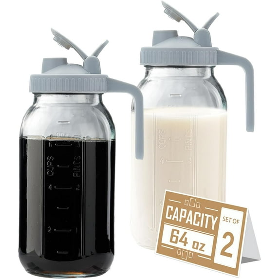 64oz Glass Pitcher with Lid - 2 Quart Mason Jar Pitcher with Spout ...