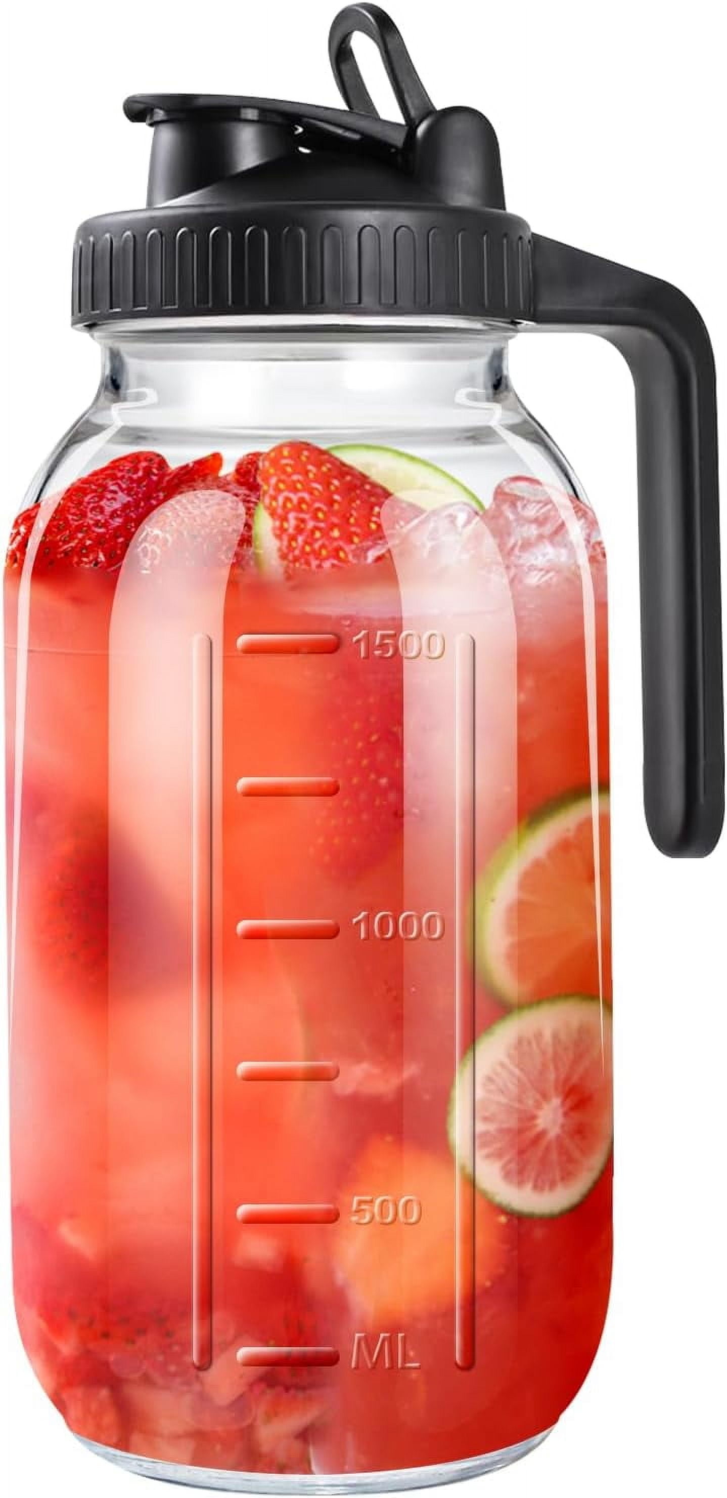 64oz Glass Pitcher with Lid, 2 Quart Mason Jar Pitchers with Lid and ...