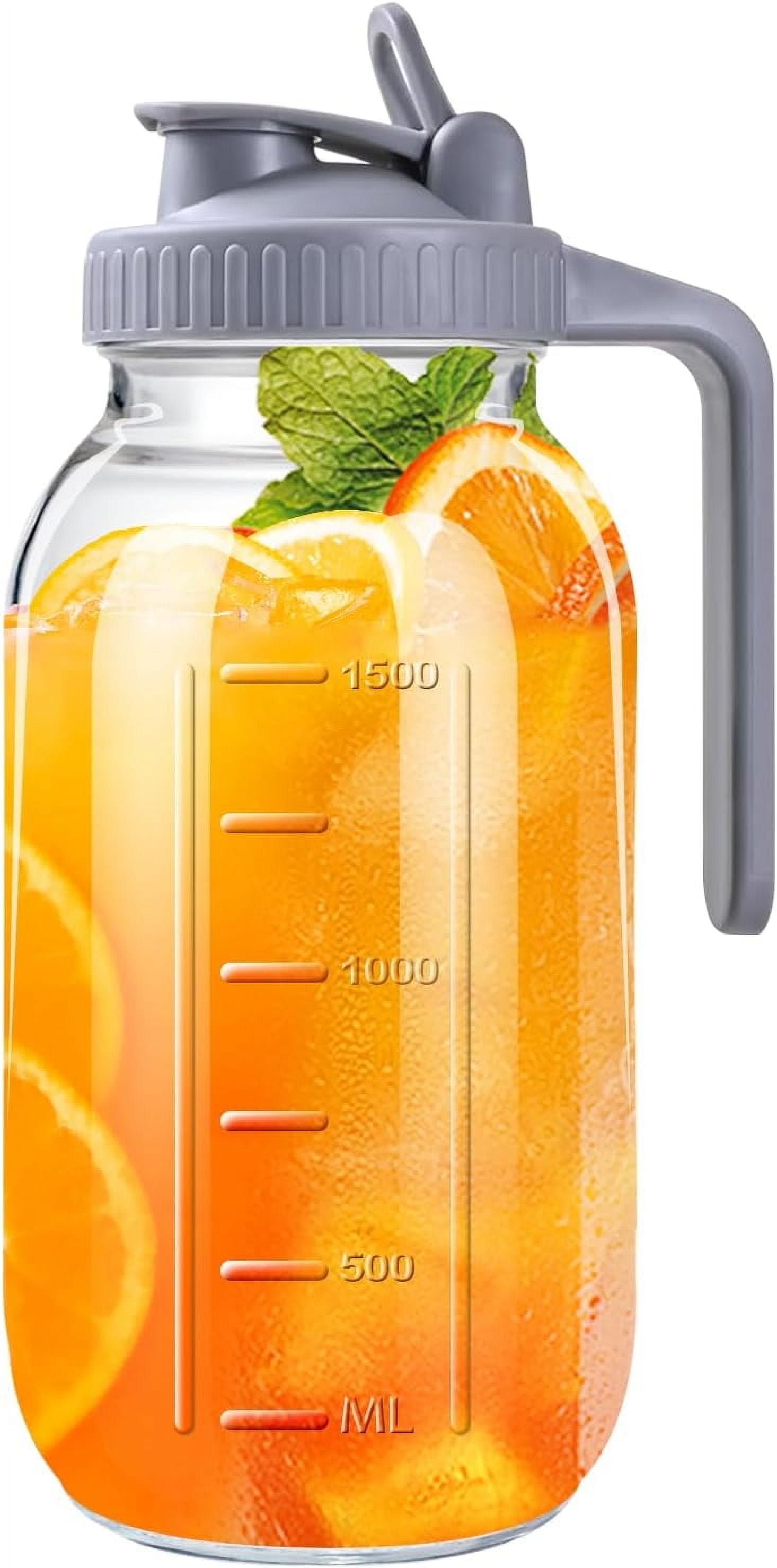 64oz Glass Pitcher with Lid, 2 Quart Mason Jar Pitchers with Lid and ...