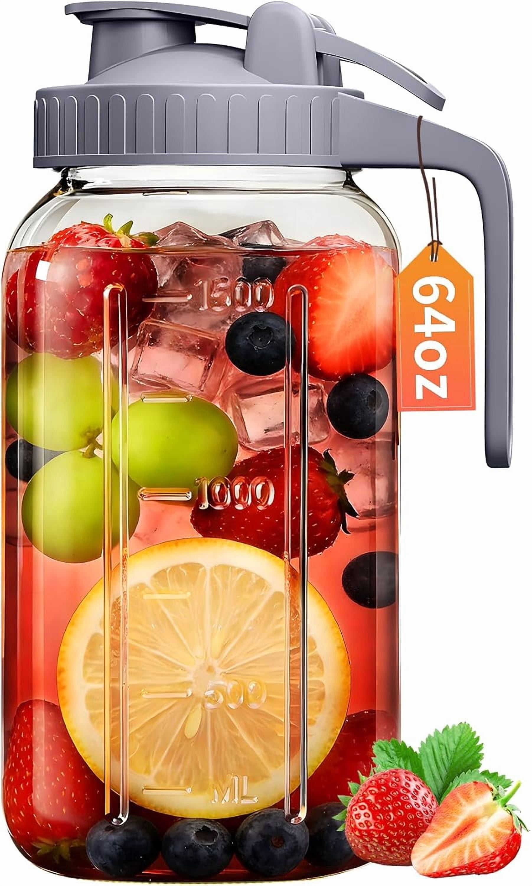 64oz Glass Pitcher with Lid & Spout – 2 Quart Mason Jars, Airtight ...
