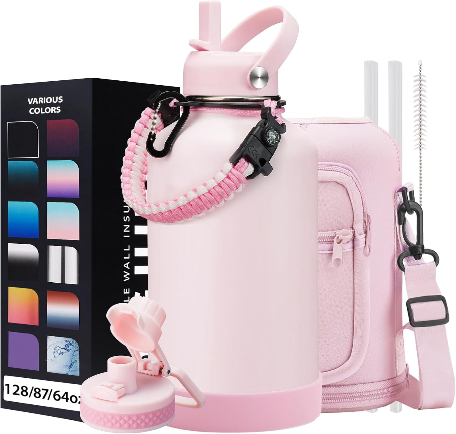 64oz Insulated Water Bottle with Straw & Auto Spout Lid - (Cold 48H ...