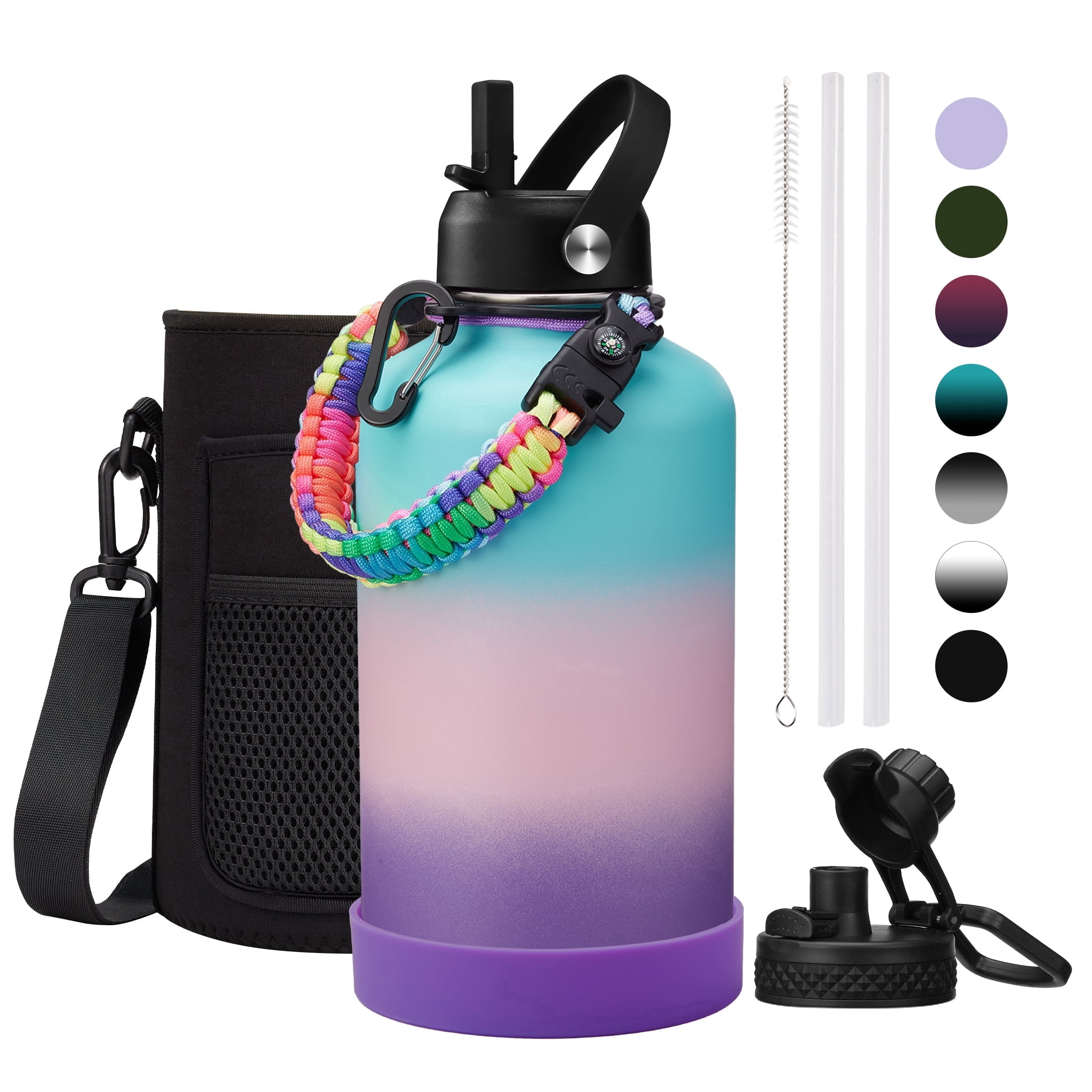 64oz Insulated Water Bottle - with Straw Auto Spout Lid, Half Gallon ...